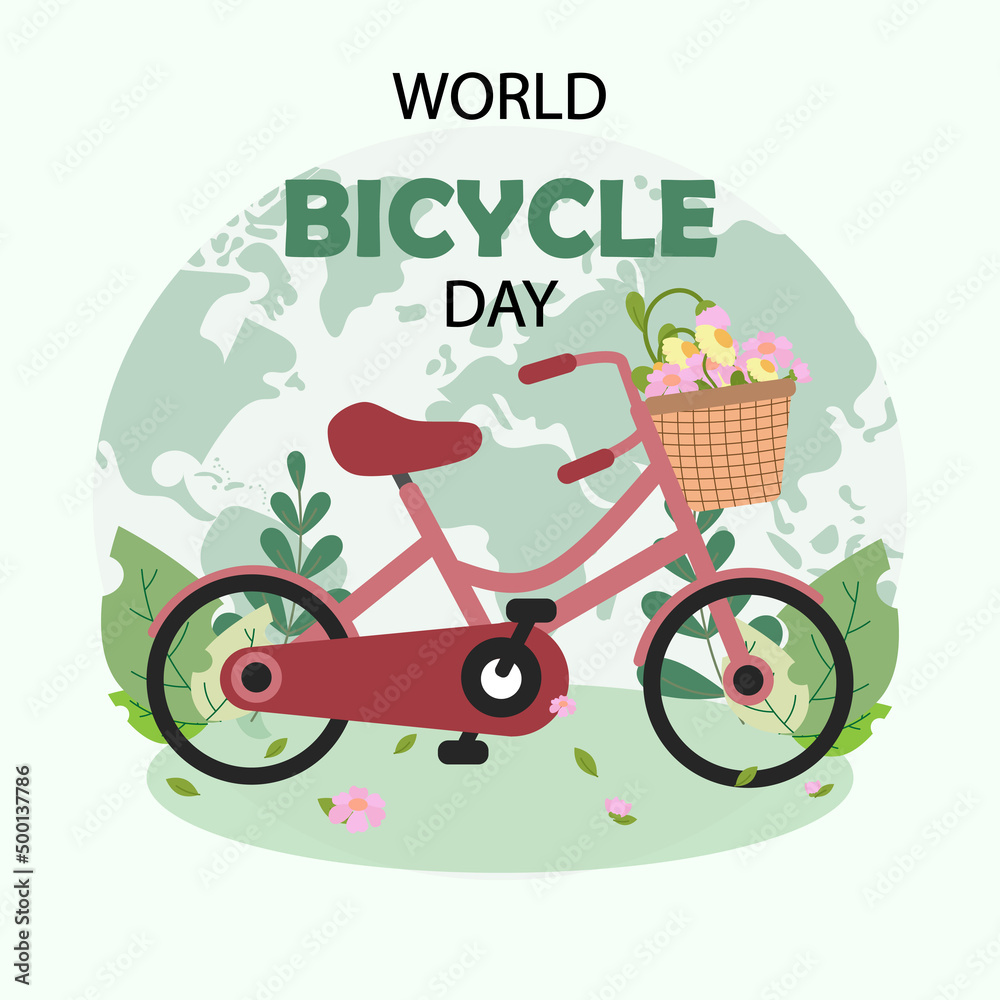 World Bicycle Day 3 June with a pink bike and sillhouette of earth. Can ...
