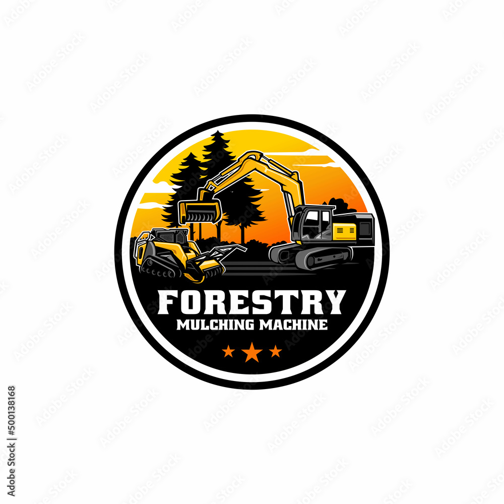 forestry mulching machine, Land Clearing Mulcher and excavator isolated ...