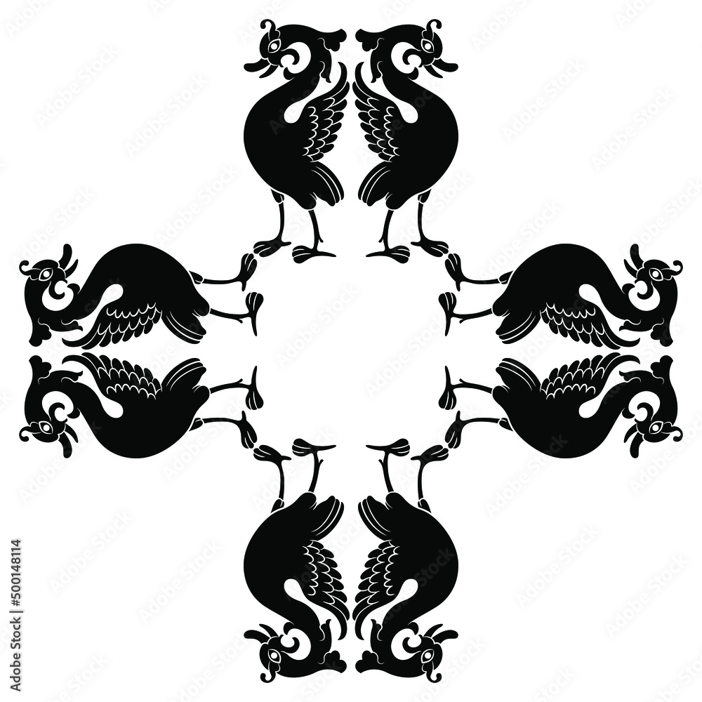 Rectangular cross design or frame with stylized waterfowl birds. Swan ...