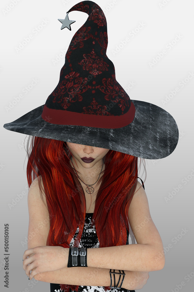 Meg is a young, red-headed female witch on an isolated background. She ...