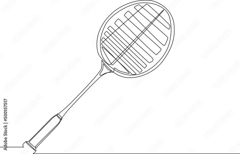 Single continuous line drawing a badminton racket on a white background ...