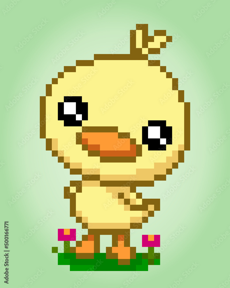 8-bit duck pixels. Animal game assets in vector illustrations. Stock ...