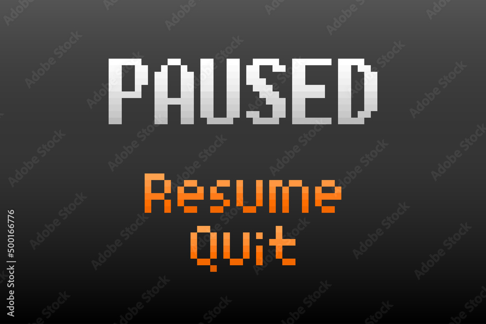 8 Bit Pixel Text Game Pause Menu Background Icon For Game Assets In