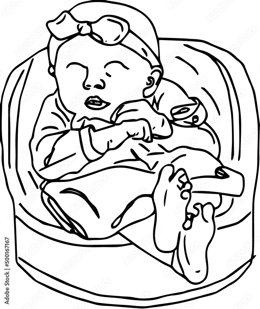 outline sketch drawing of new born baby sitting in stylish pose, line ...
