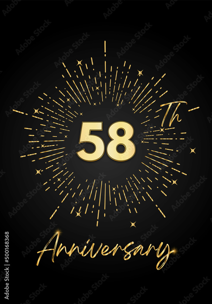 58 years golden anniversary logo celebration with a firework on black ...