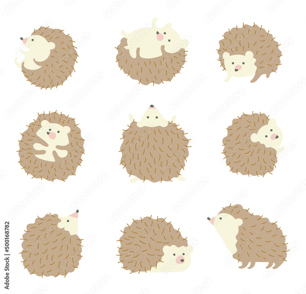 Cute cartoon Hedgehogs in Various Poses Vector Set. forest animal ...