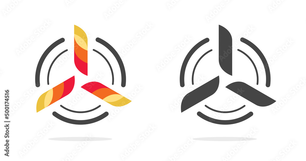 Logo of aircraft aviation vector icon or wind energy propeller ...