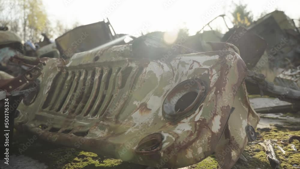 Abandoned rusty radioactive equipment of the soviet union. Cemetery of ...