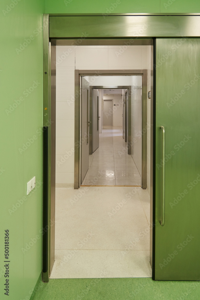 clinic corridor leading to the operating room. doors in the hospital ...