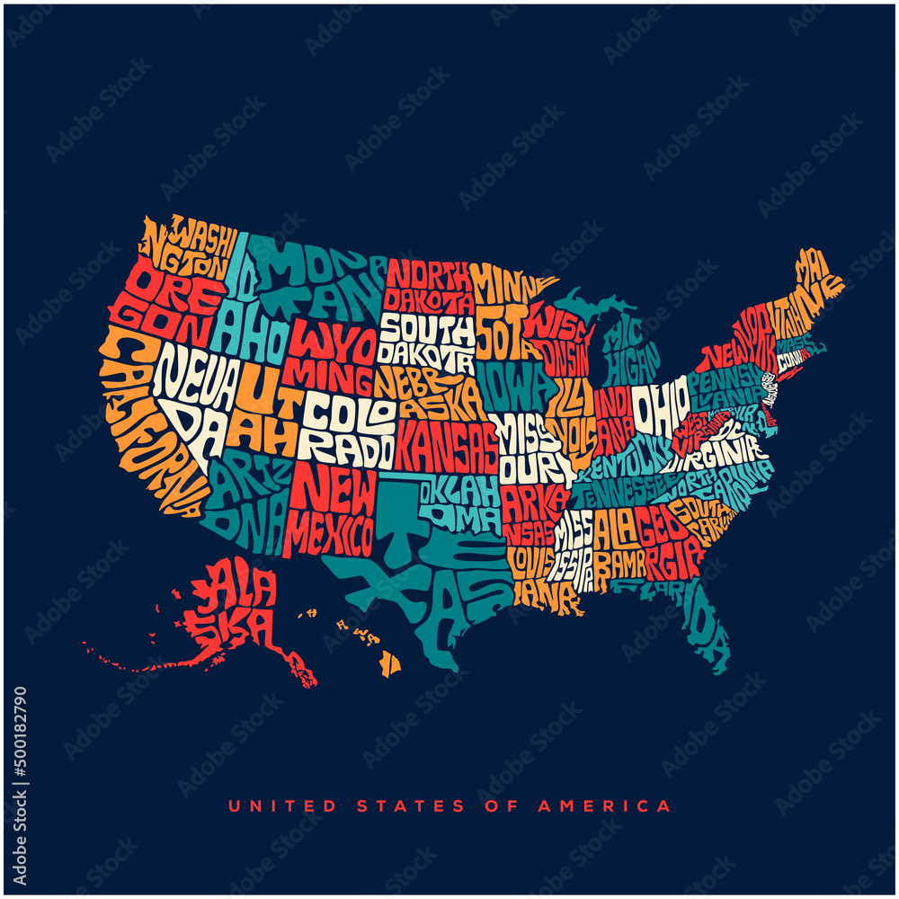 USA map typography. United States of America map typography art. UAS ...