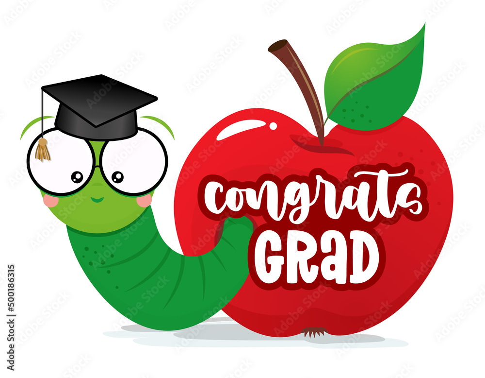 Congrats Grad! - Smart worm, student, in red apple with graduate cap ...