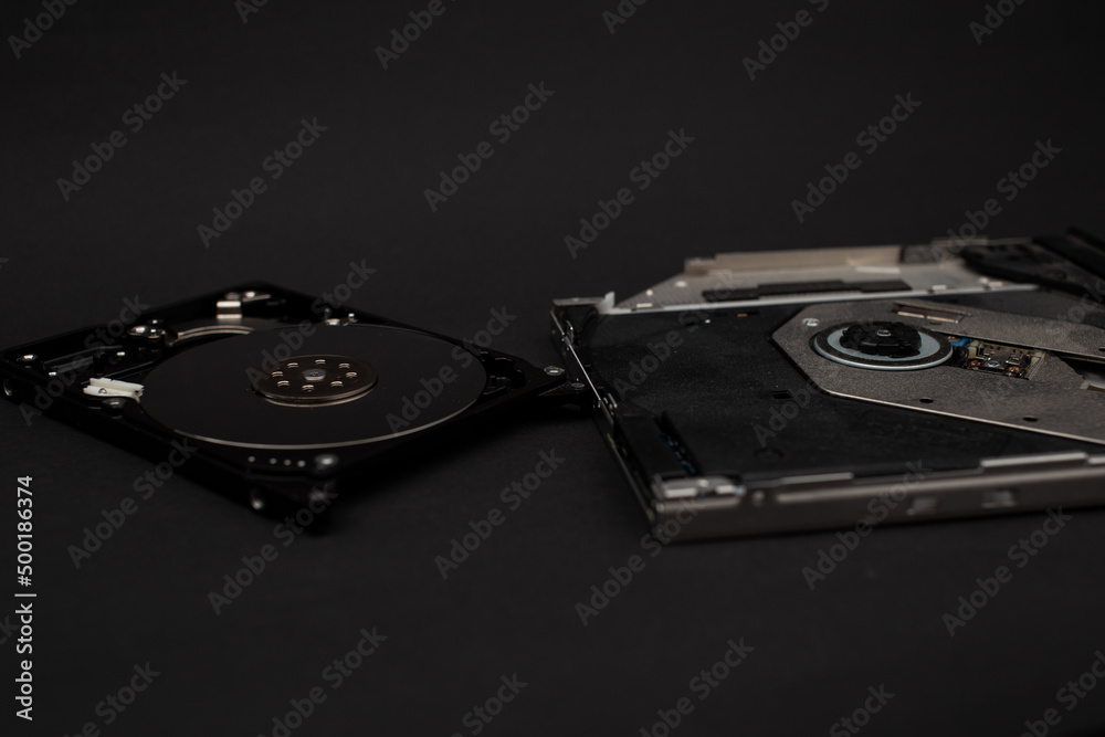 Laptop hard drive on black background Stock Photo | Adobe Stock