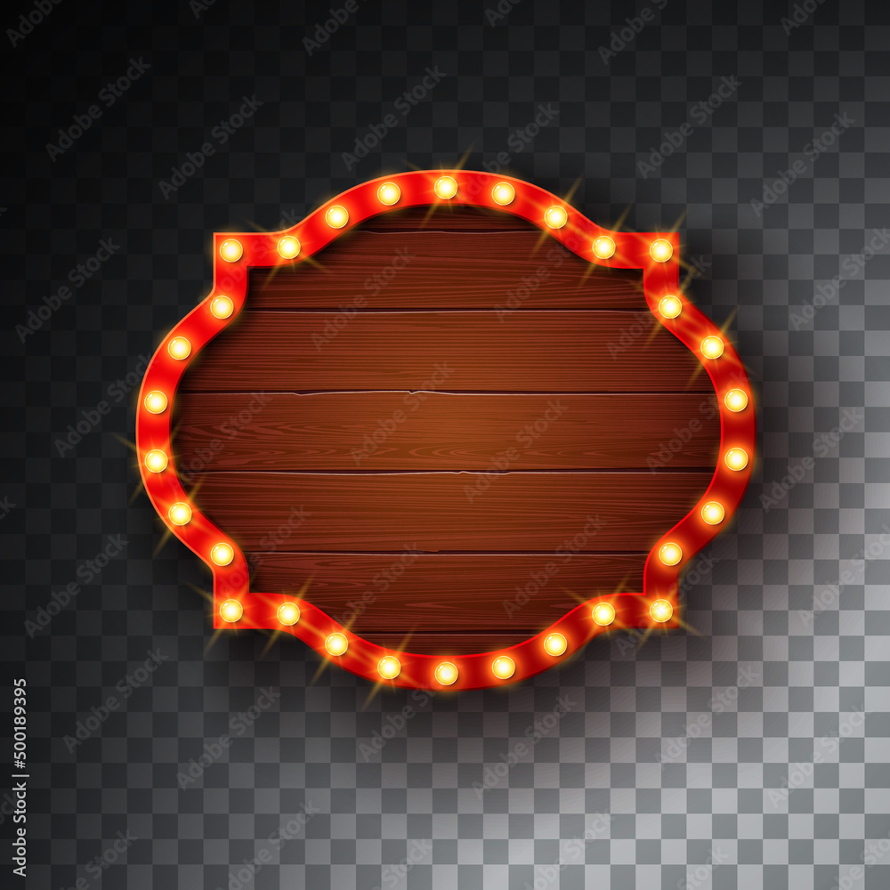 Vector Retro Billboard or Lightbox with Wood Board and Light Bulb Frame ...