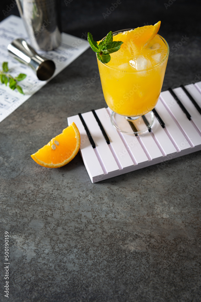 Screwdriver Cocktail with vodka, ice and orange juice. Homemade ...