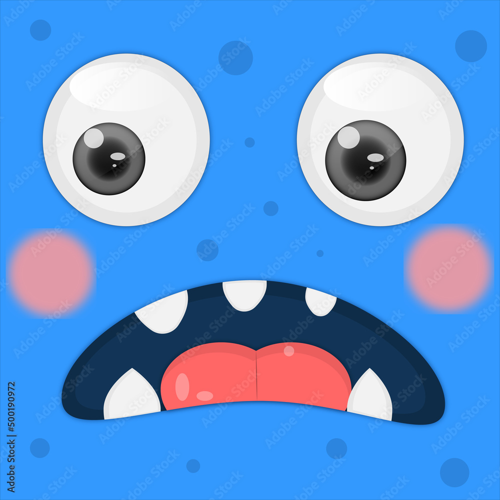 Cartoon monster face. Amazed monster square head. Funny monster face ...