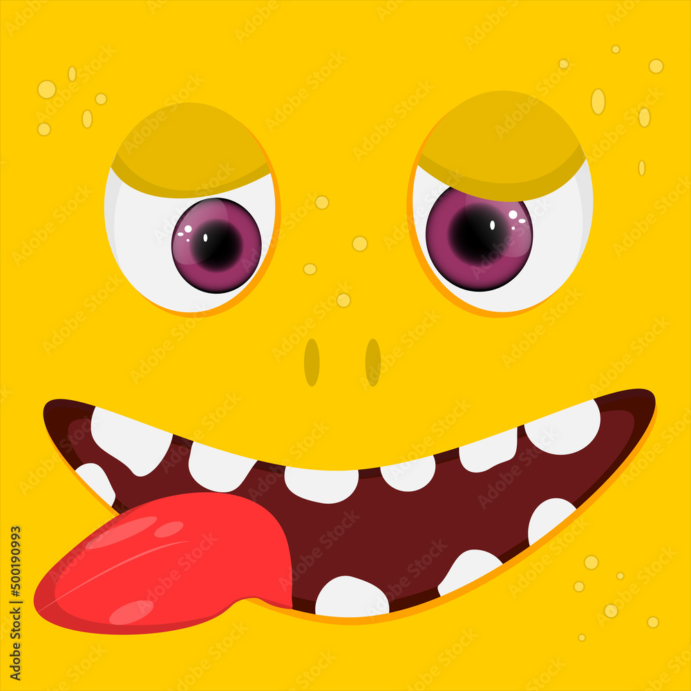 Cartoon monster face. Tired monster square head. Funny monster face ...