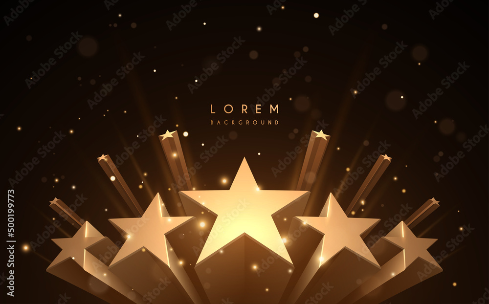 Golden Stars On Black Background With Light Effect Stock Vector Adobe