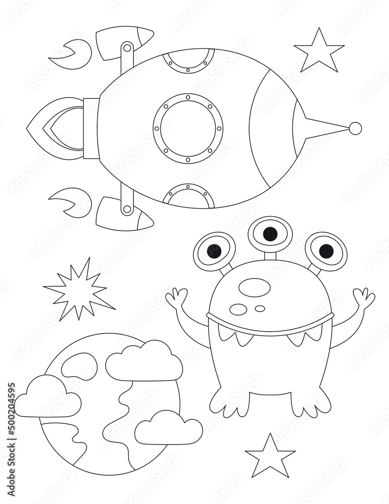 Space coloring page printable for children. Preschool Space. Cute alien ...