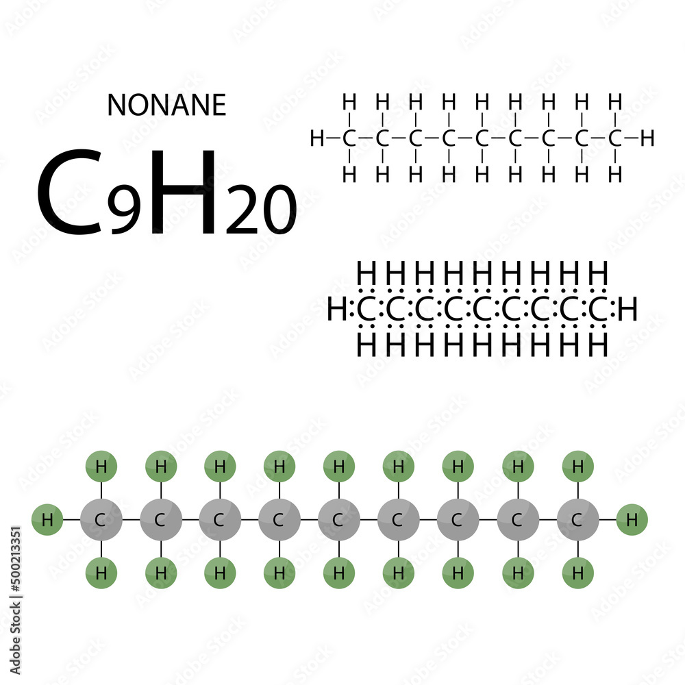 Nonane, organic chemical compound, molecule. Stick model, structural ...