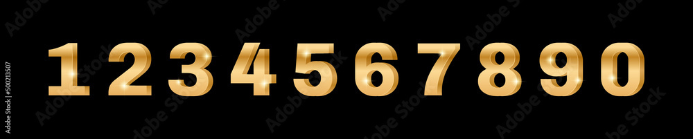 Gold 3d numbers from 0 to 9. Gradient gold sparkling texture. Golden ...