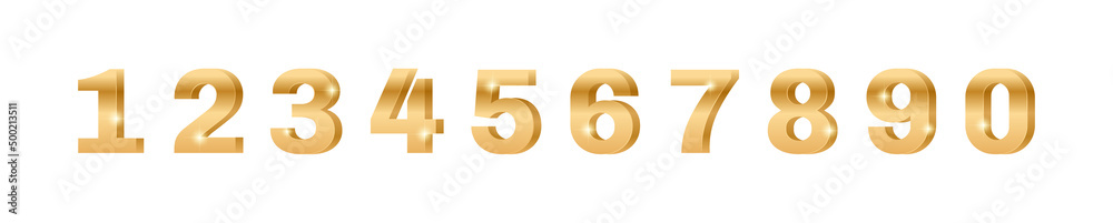 Gold 3d numbers from 0 to 9. Gradient gold sparkling texture. Golden ...