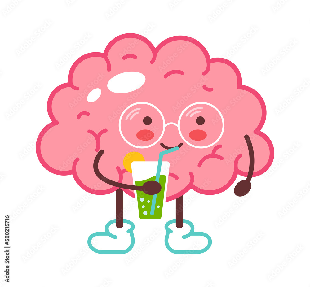 Cartoon brain drinks a cocktail. Vector illustration Stock Vector ...