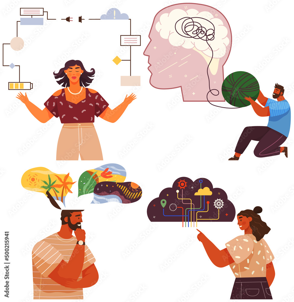Mindset types set structural, analytical, logical and creative artistic ...