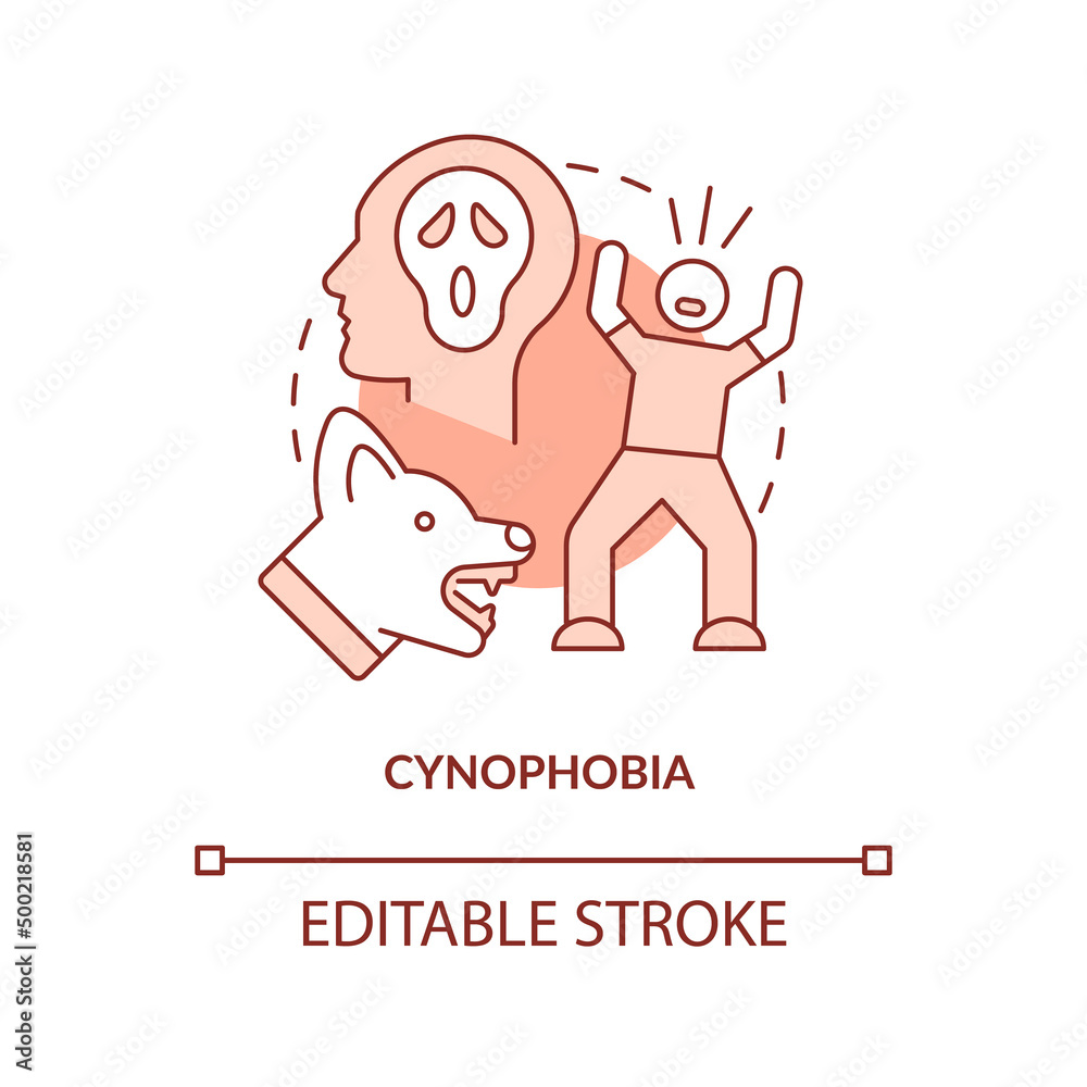 Cynophobia red concept icon. Overwhelming fear of dogs. Most common ...