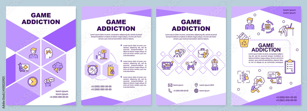 Game addiction purple brochure template. Internet gaming disorder ...