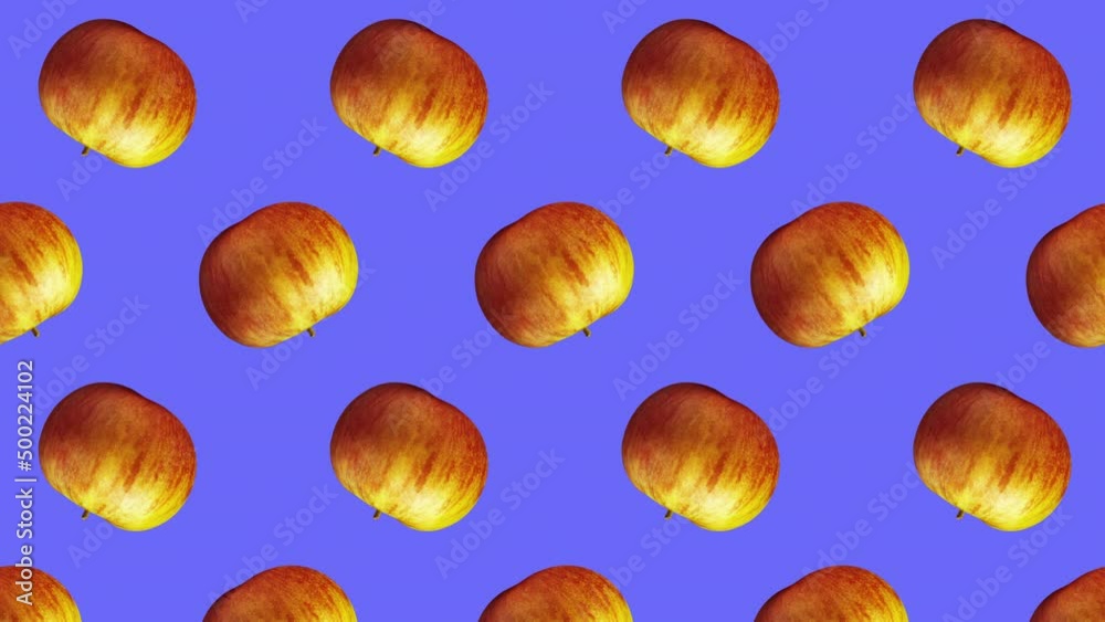 Minimal motion design - red apples rotating and moving down at violet ...
