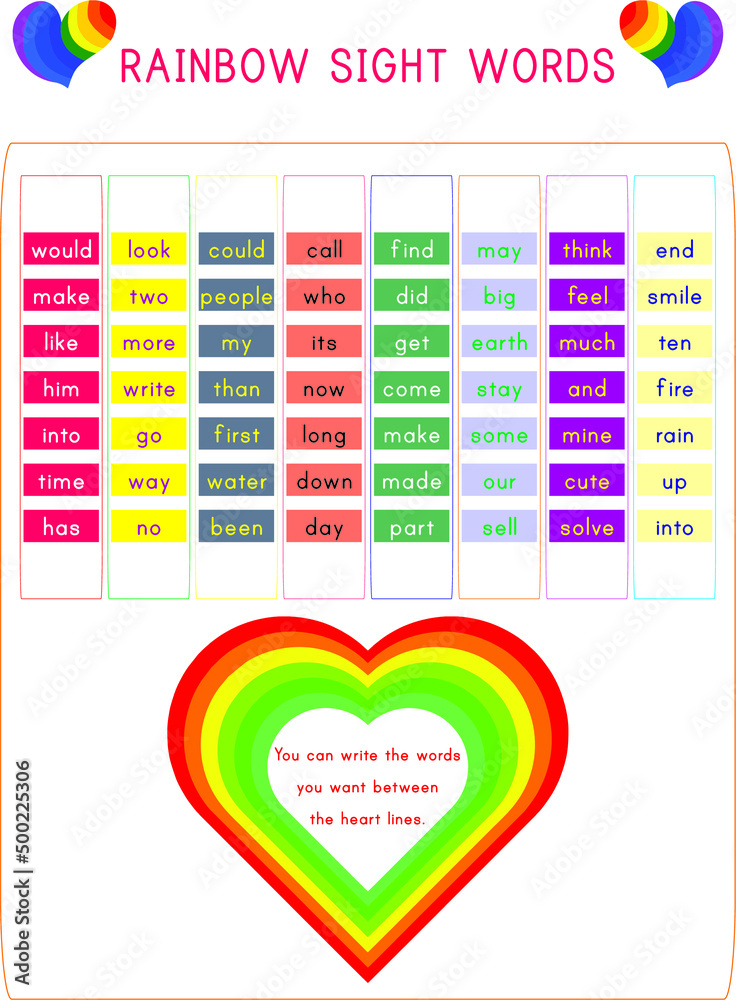 Rainbow sight words is for English vocabulary memory. Stock Vector ...