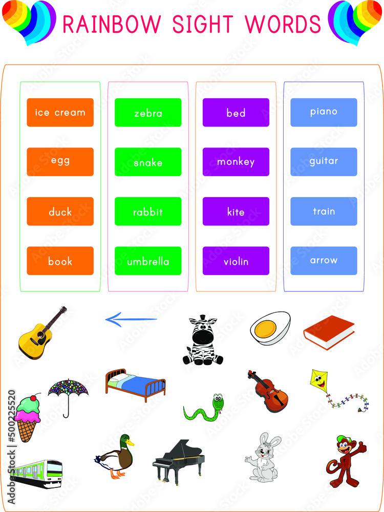 Rainbow sight words is for English vocabulary memory. Stock Vector ...