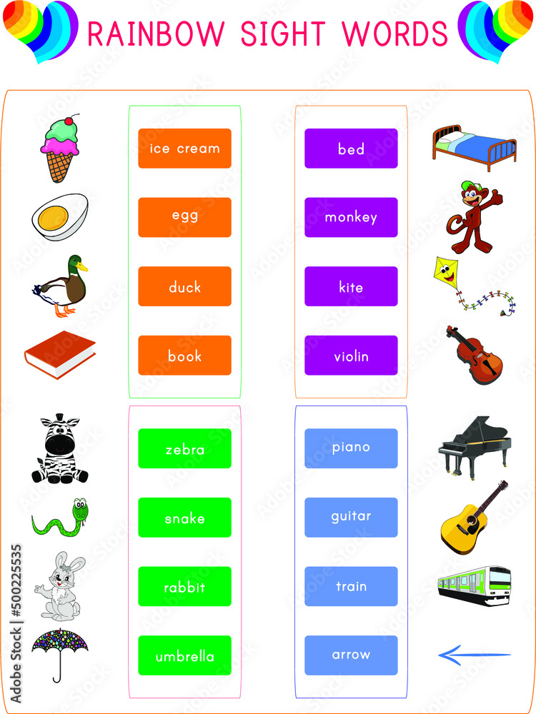 Rainbow sight words is for English vocabulary memory. Stock Vector ...