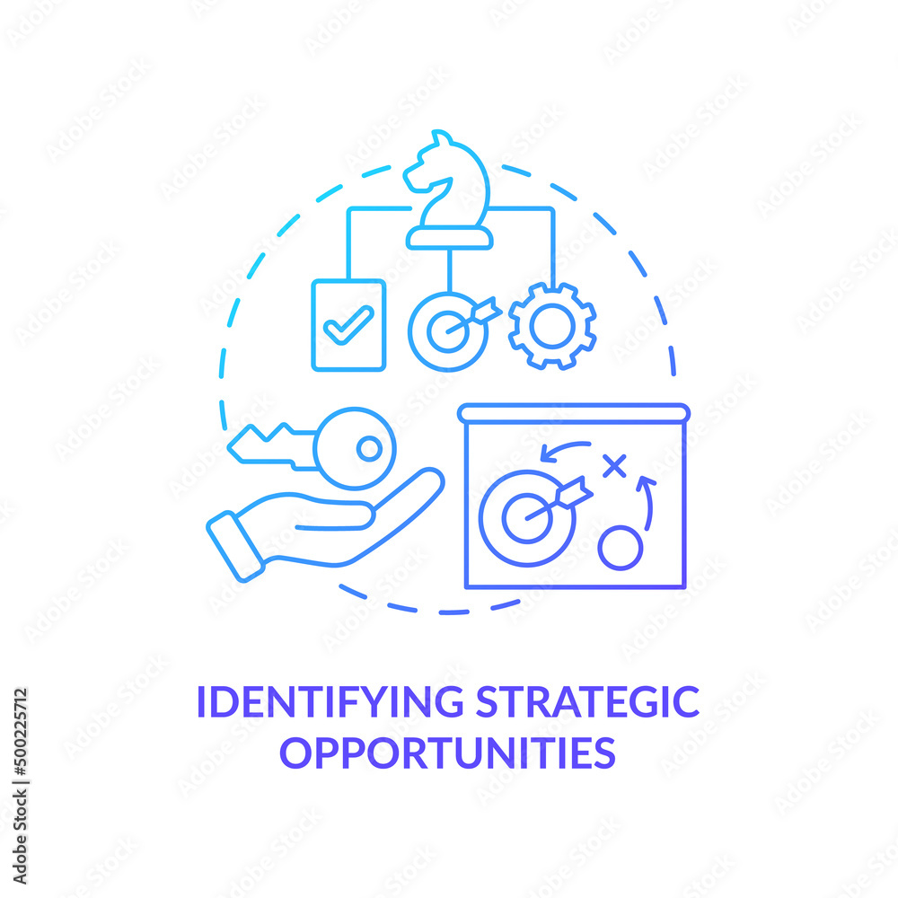 Identifying strategic opportunities blue gradient concept icon. Business analytics task abstract ...