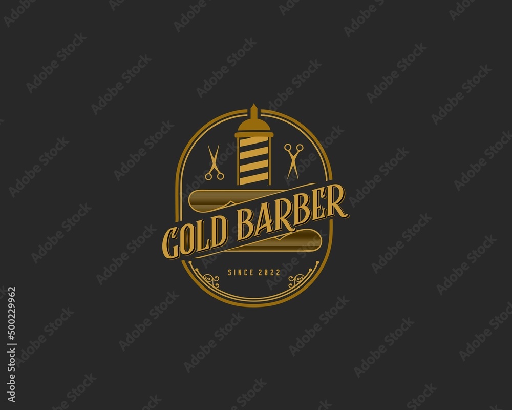 Logo Vintage Barber Gold Barbershop Stock Vector | Adobe Stock