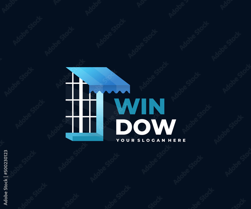 Windows with outside awning logo design.Striped canopy of the building ...