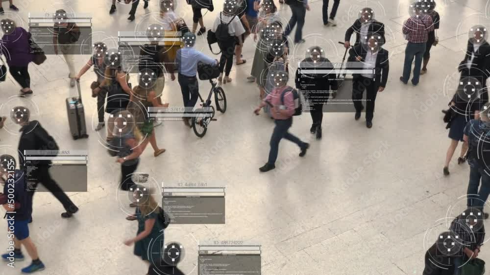 Security Camera Surveillance Footage Face Scanning Crowd of People ...