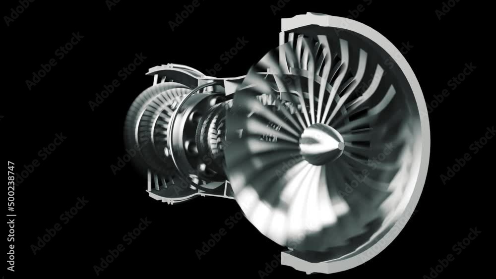 3d rotation rendering of turbine airplane part on dark background Stock ...