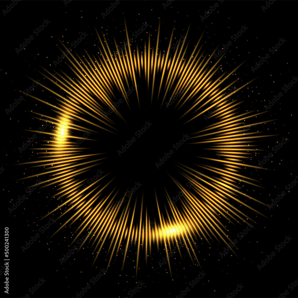 Magic portal from gold circle of energy laser beams with glow light ...