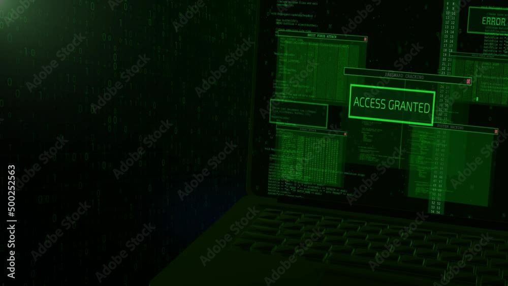 Cyber attack and database hack, Computer Screen close up of a hacker attack, Code running in a ...