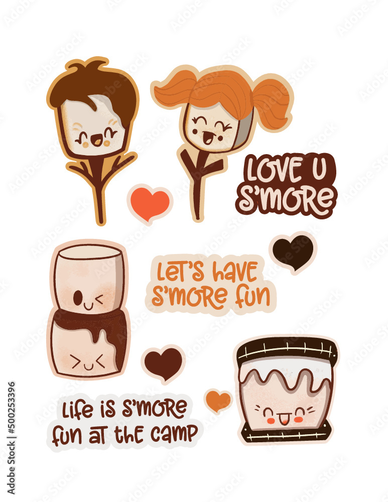 Cute S'more Kawaii Vector Set Stock Vector | Adobe Stock
