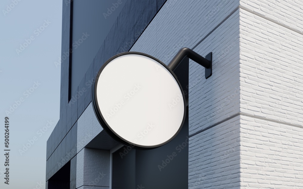 Circle mockup of office template signboard on office entrance with ...