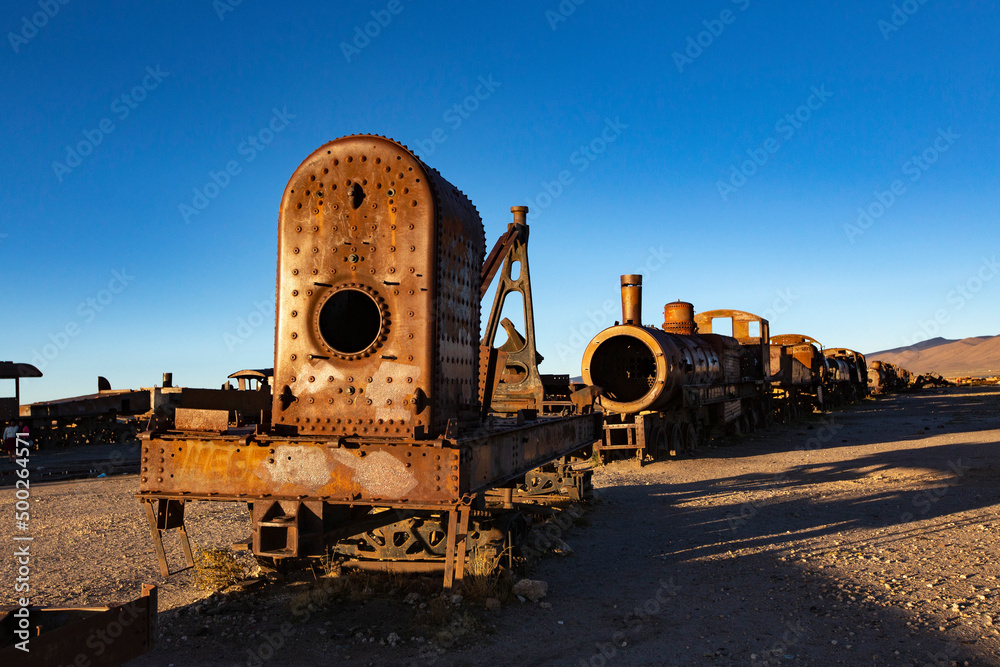 Train Cemetery in Uyuni, Old rusty trains, railway museum at sunset ...