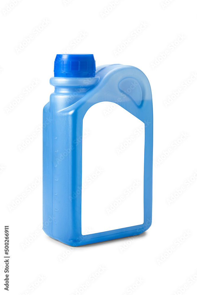 Poster Blue antifreeze or coolant water in one liter plastic bottle ...