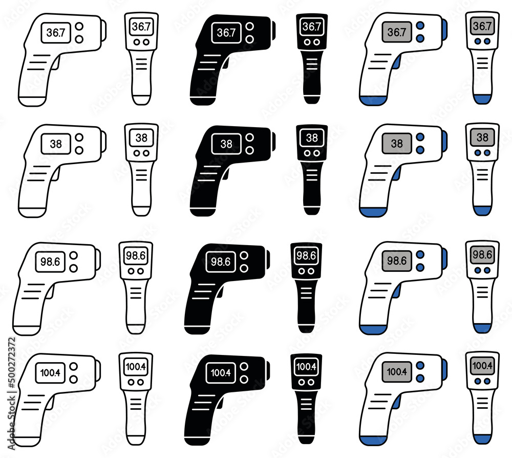 Infrared Handheld Thermometer Clipart Set with Celsius and Fahrenheit ...