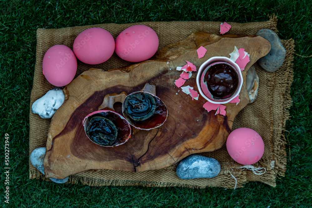 Poster Asian Traditional Food, Pink Century eggs (Pidan Eggs) also ...