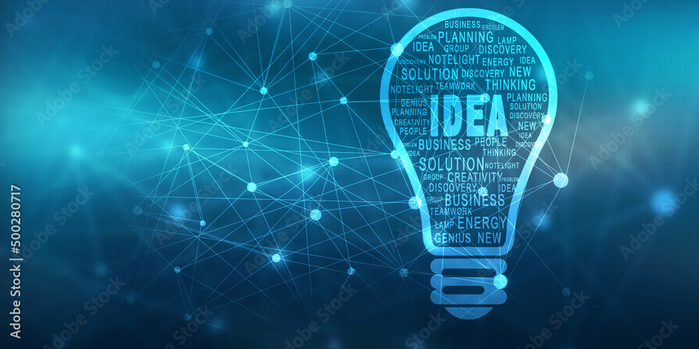 Poster 2d illustration bulb future technology, innovation background ...