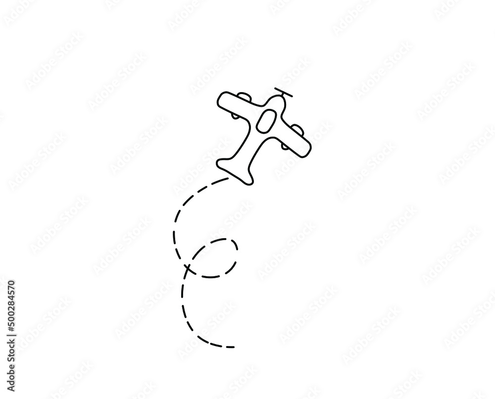 Vector isolated light engine aircraft plane with dotted line of the ...