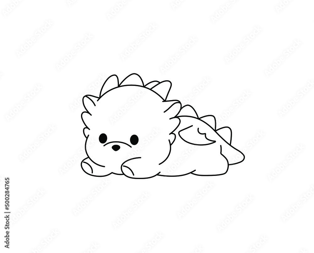 Vector isolated cute cartoon baby dragon with two short horns falling ...