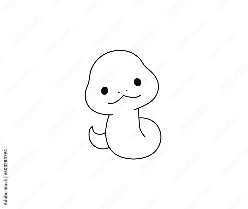Vector isolated cute cartoon baby snake colorless black and white ...